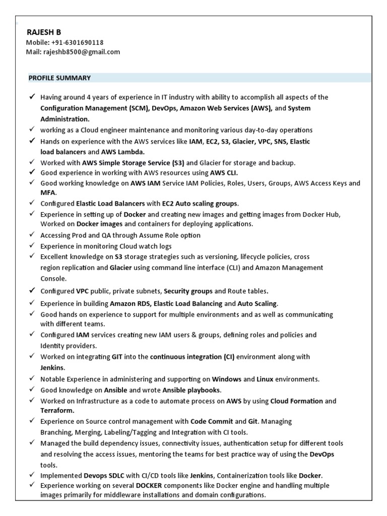 Rajesh AWS 4yrs Resume | PDF | Amazon Web Services | Cloud Computing Rajesh AWS 4yrs Resume | PDF | Amazon Web Services | Cloud Computing