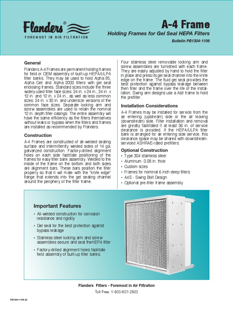 A-4 Frame Holding Frames for Gel Seal HEPA Filters | PDF | Knife | Screw