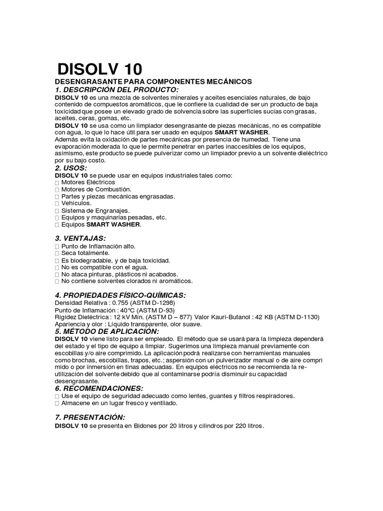 Desengrasante DISOLV 10 para mecánica | PDF