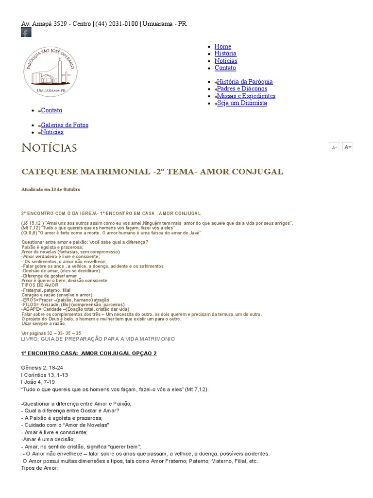 Catequese Matrimonial - 2º Tema - Amor Conjugal | PDF | Amor