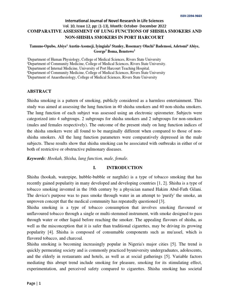Comparative Assessment of Lung Functions of Shisha Smokers and Non ...