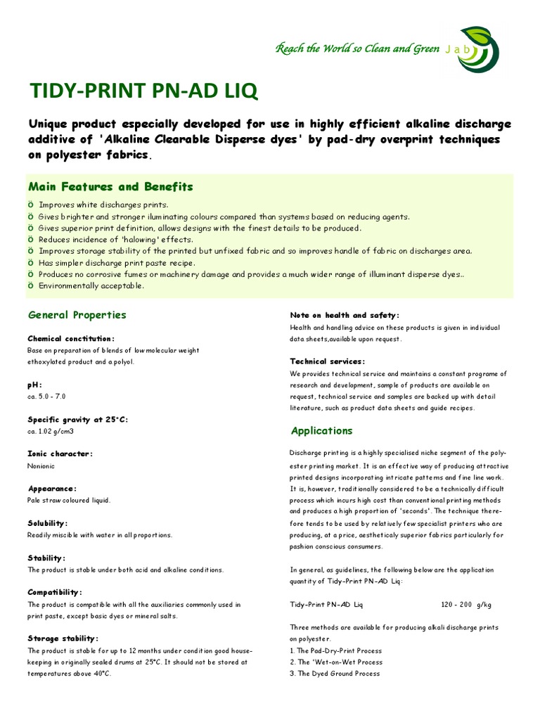 Tidy-Print Pn-Ad-Tds - Eng | PDF | Dyeing | Sodium