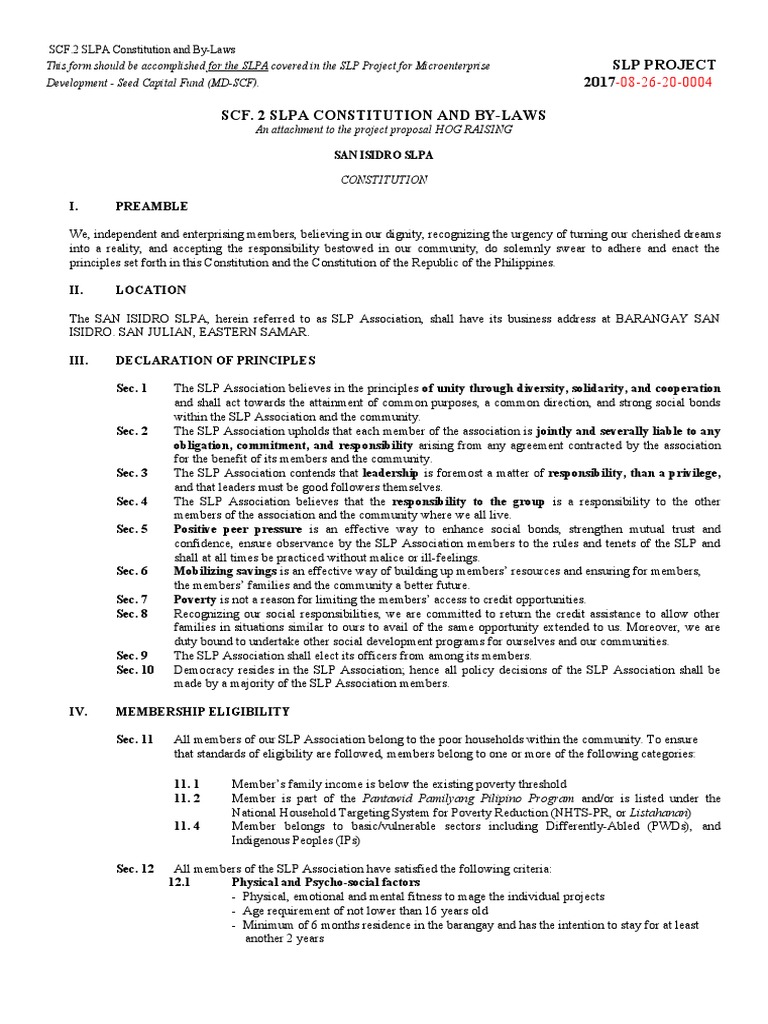 SAN ISIDRO SLPA Consti. and By-Laws | PDF | Poverty | Poverty & Homelessness