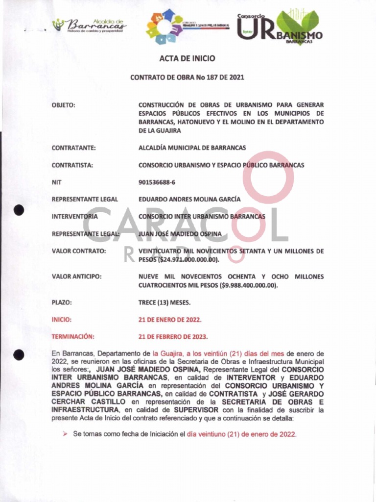 1a. Acta de Inico - Contratoda - Barrancas-1 | PDF