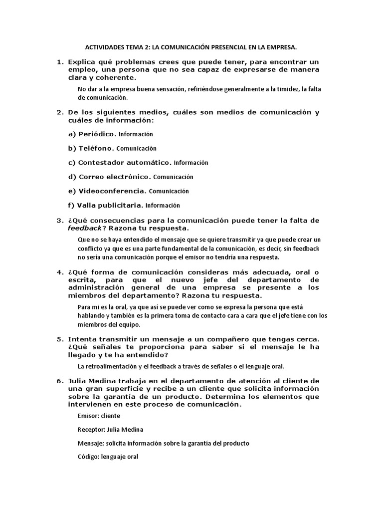 Actividades Tema 2 Cac PDF | PDF | Comunicación | Comunicación humana