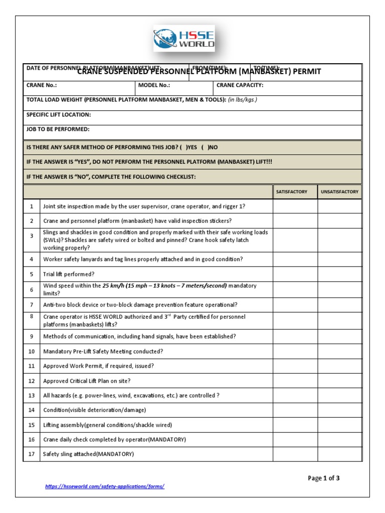 Crane Suspended Personnel Platform Manbasketpermit | PDF | Crane (Machine)