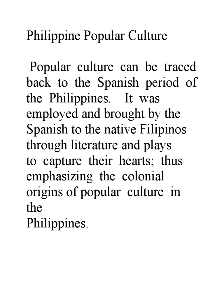 Philippine Popular Culture Overview | PDF | Philippines | Spain