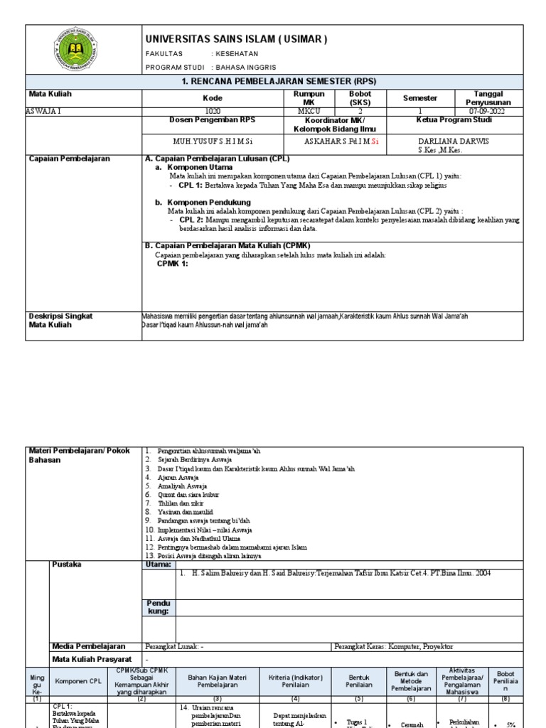 RPS Aswaja Pbi 1 | PDF