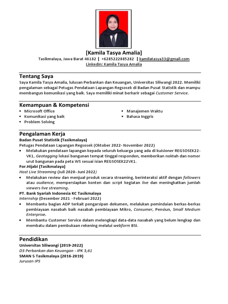 CV Ats Kamila Tasya A | PDF