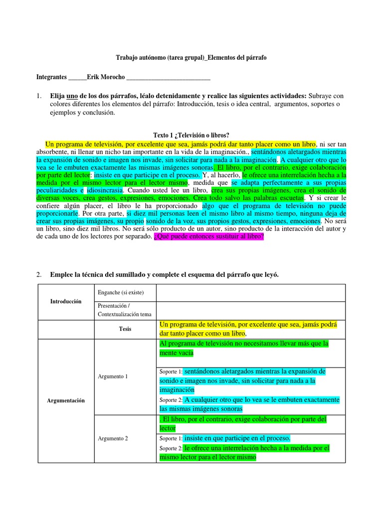 Ejercicio Sobre Elementos Del Párrafo | PDF | Ciencia cognitiva