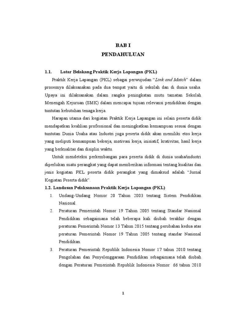 Bab I Pendahuluan: 1.1. Latar Belakang Praktik Kerja Lapangan (PKL) | PDF