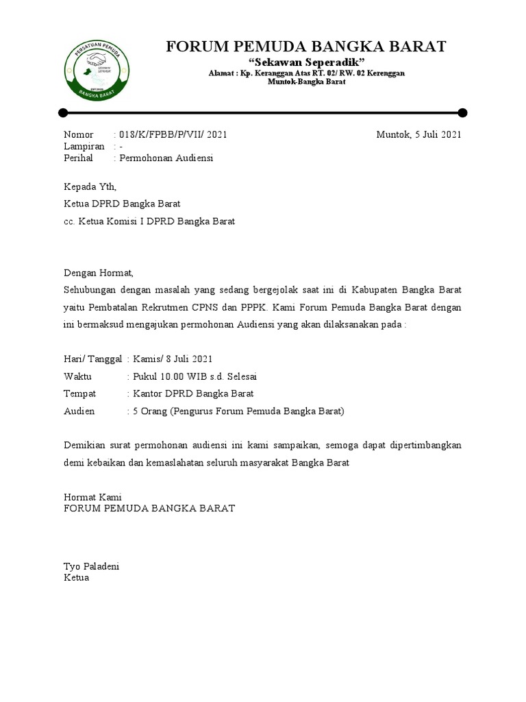 Surat Audiensi DPRD FPBB | PDF