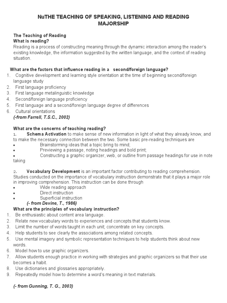 Teaching of Speaking, Listening and Reading Reviewer Majorship | PDF ...