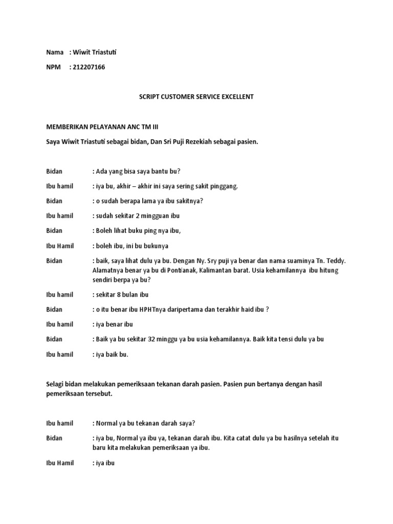 Script CSE Pemeriksaan ANC TM III Wiwit Triastuti 212207166 | PDF