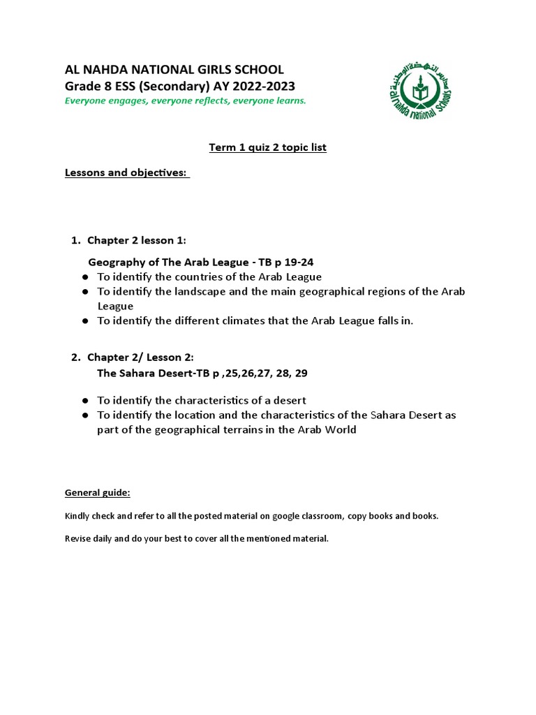 Grade 8 Term 1 ESS Quiz 2 Topic List | PDF | Science & Mathematics