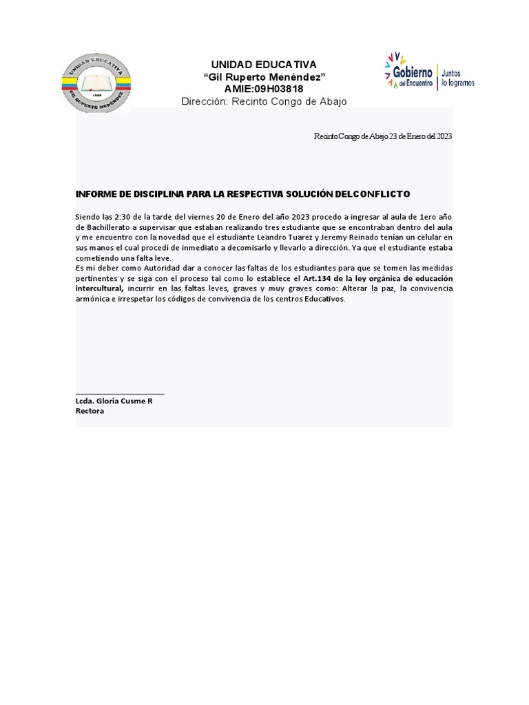 Informe Disciplinario | PDF
