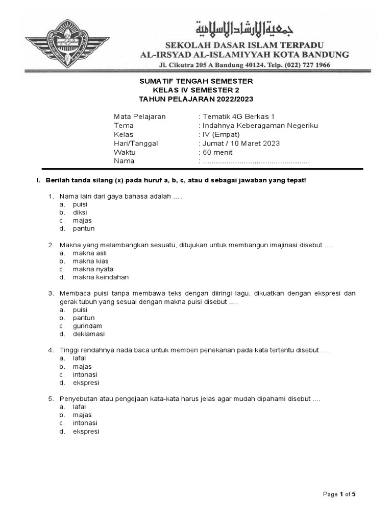 Soal Tema 4G B1 New | PDF