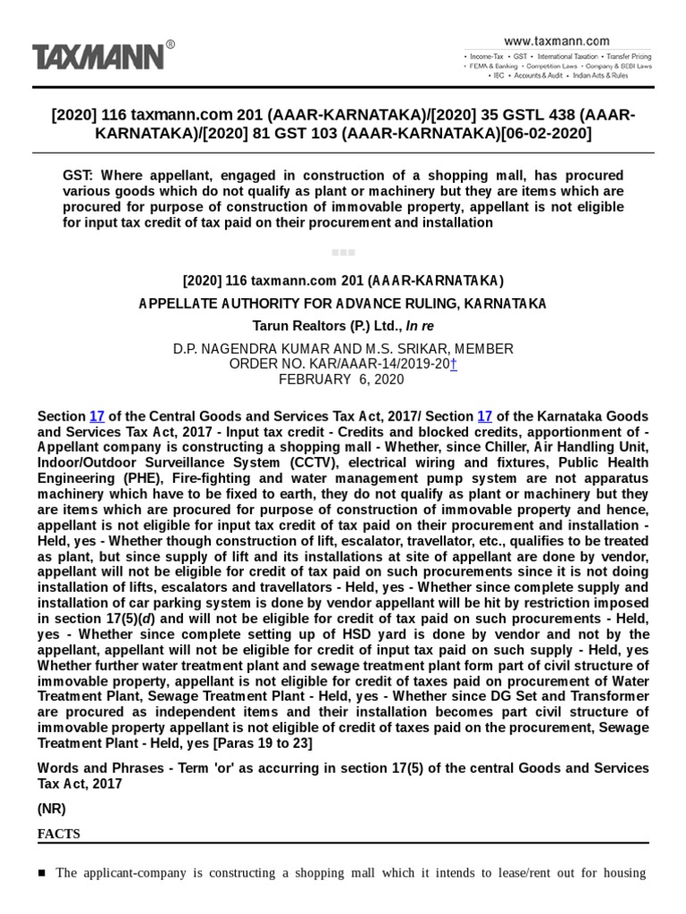 Karnataka) / (2020) 81 GST 103 (Aaar-Karnataka) (06-02-2020) | PDF ...