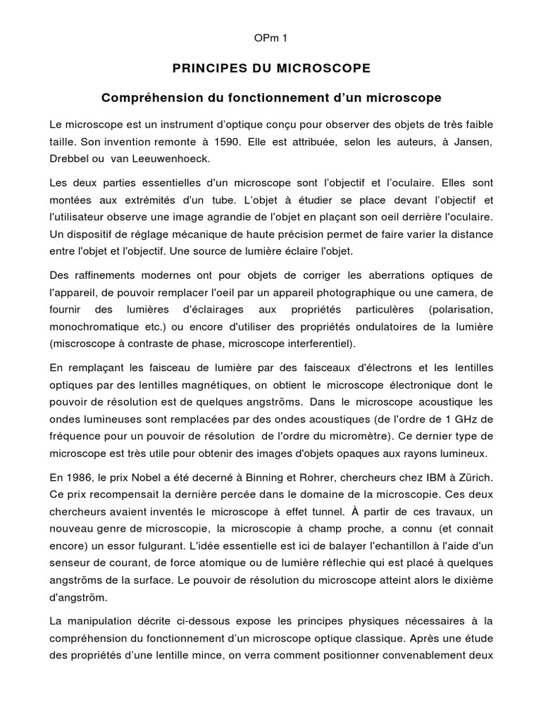 Principes de fonctionnement du microscope | PDF | Pouvoir de résolution ...