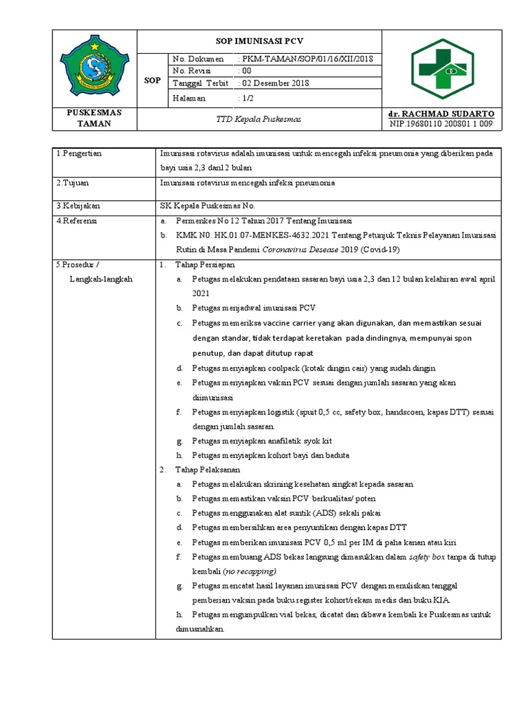 Sop Imunisasi PCV | PDF
