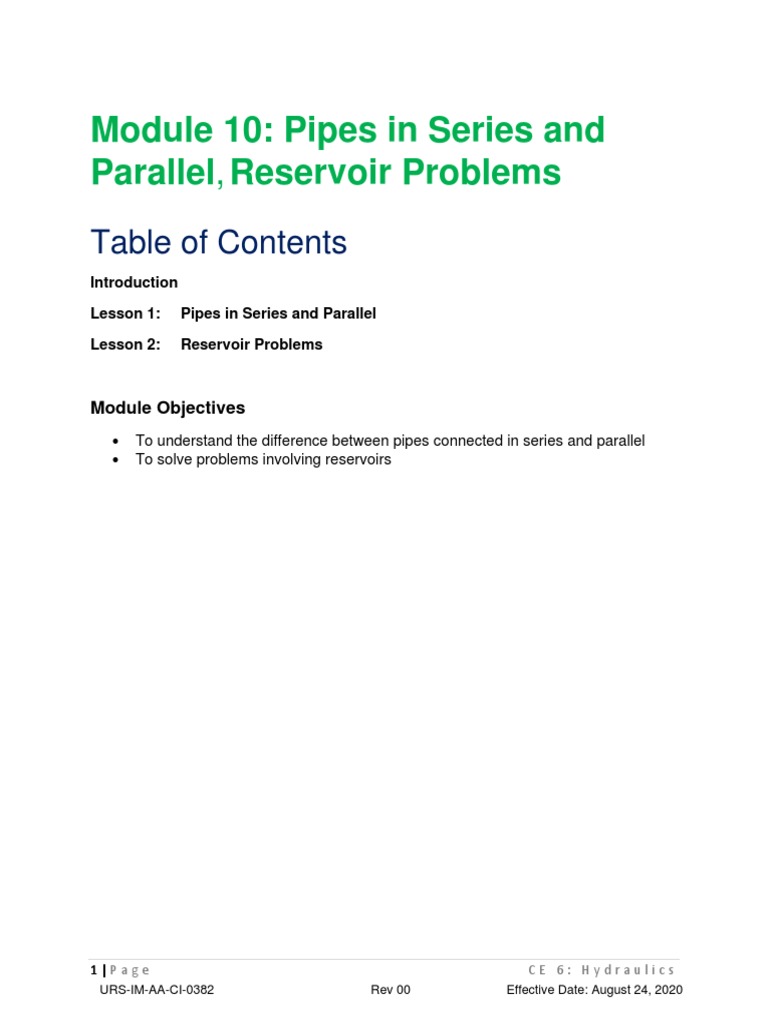 Module 10 Pipes in Series and Parallel Reservoir Problems | Download ...
