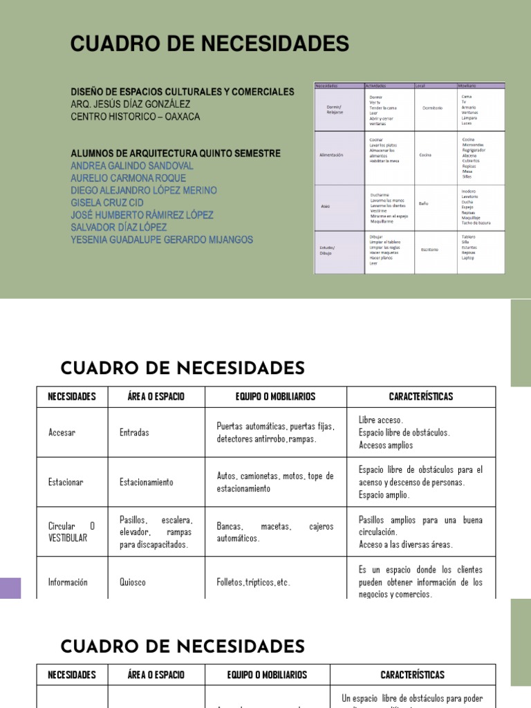Cuadro de Necesidades PDF | PDF