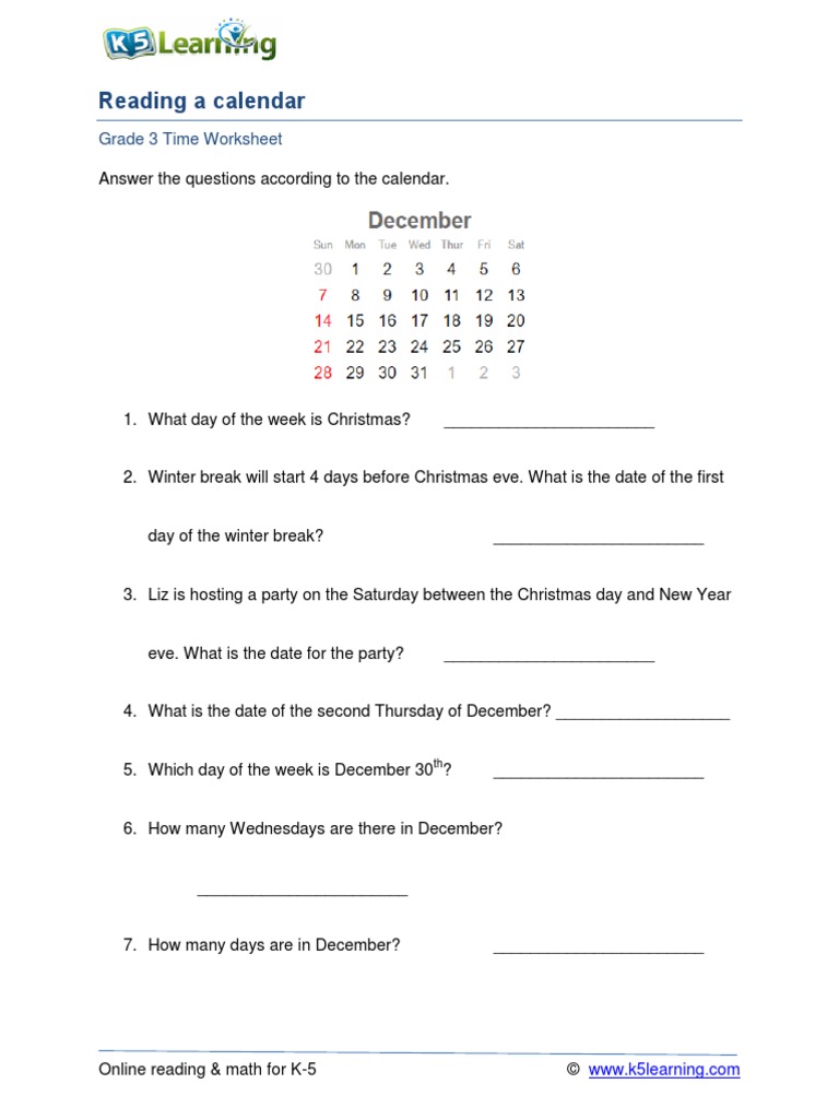 Grade 3 Calendar Reading D | PDF
