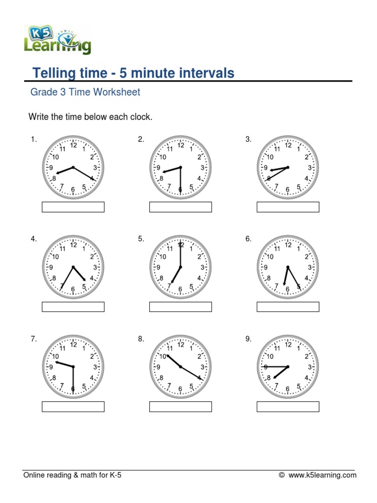 Grade 3 Telling Time 5 Minute Intervals F | PDF