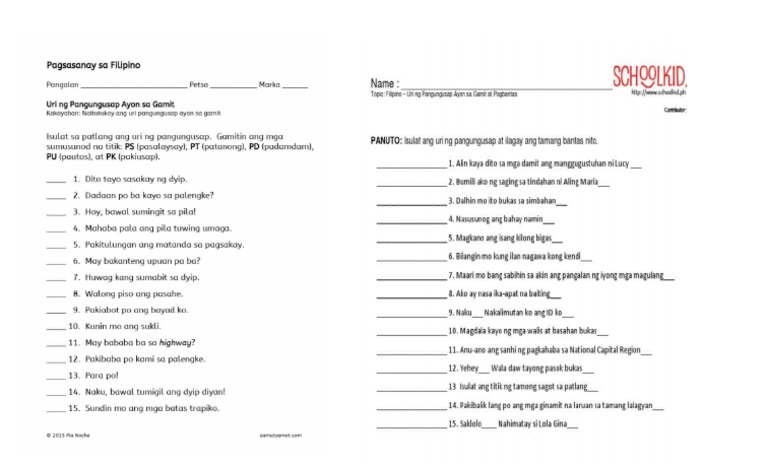 Activity Sheet Filipino 5-Uri NG Pangungusap | PDF