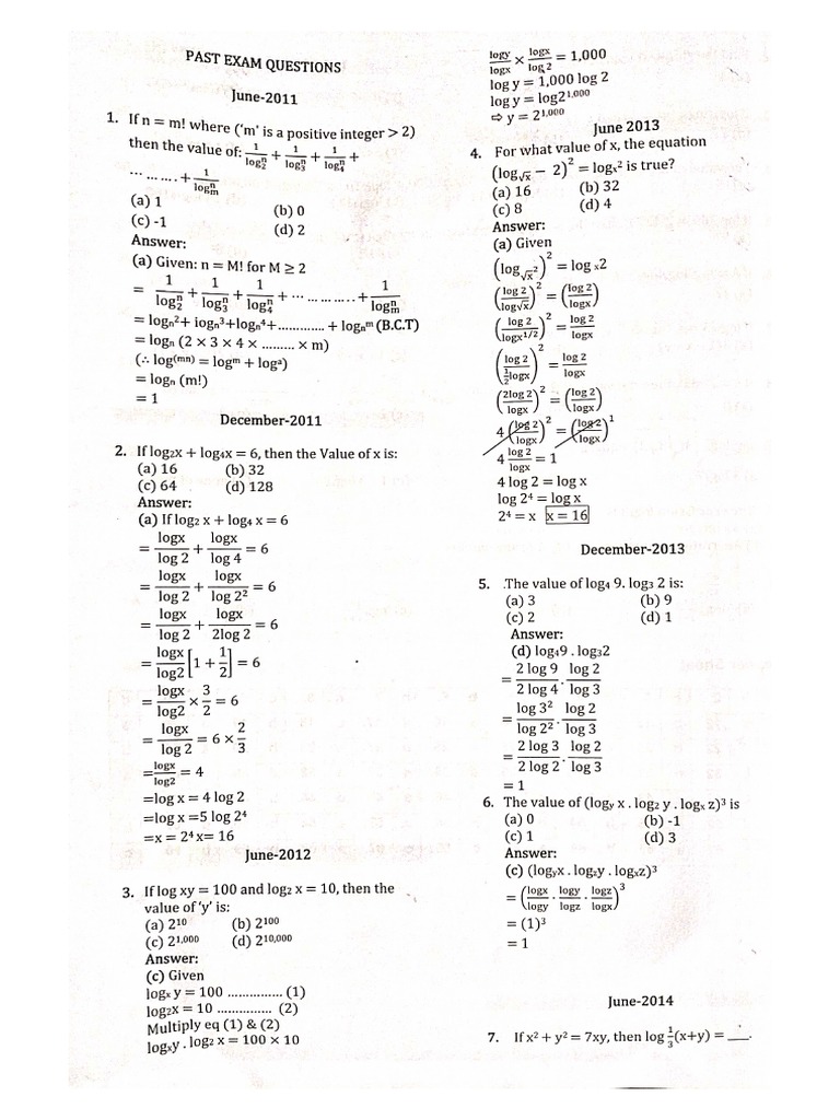 LOGARITHM PYQs (With Solutions) | PDF