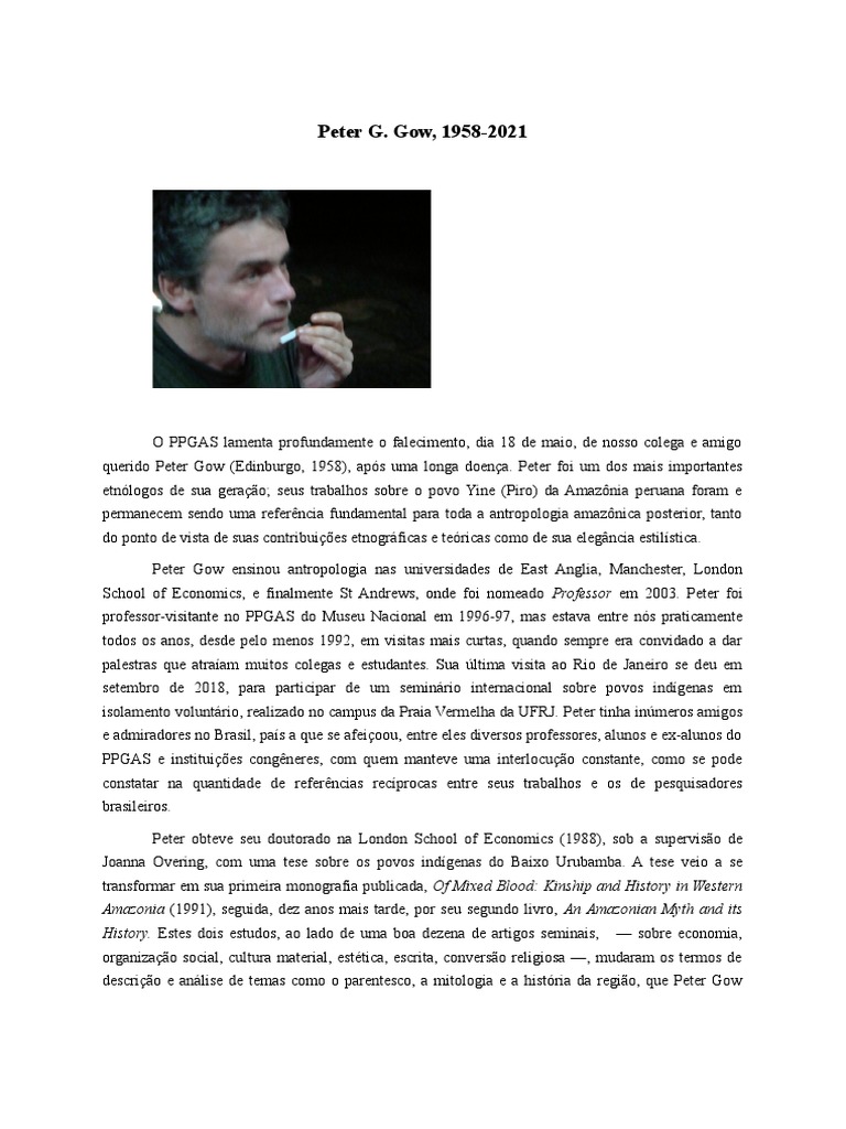 Peter Gow (1958-2021) | PDF | Sociologia | Etnografia