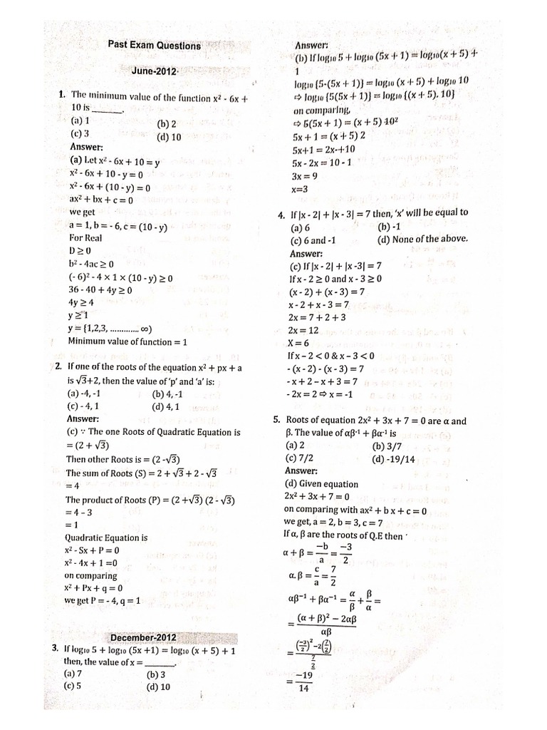 EQUATIONS PYQs (With Solutions) 2023 | PDF