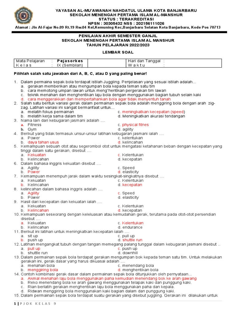Pjok Kls IX 2022-2023 | PDF
