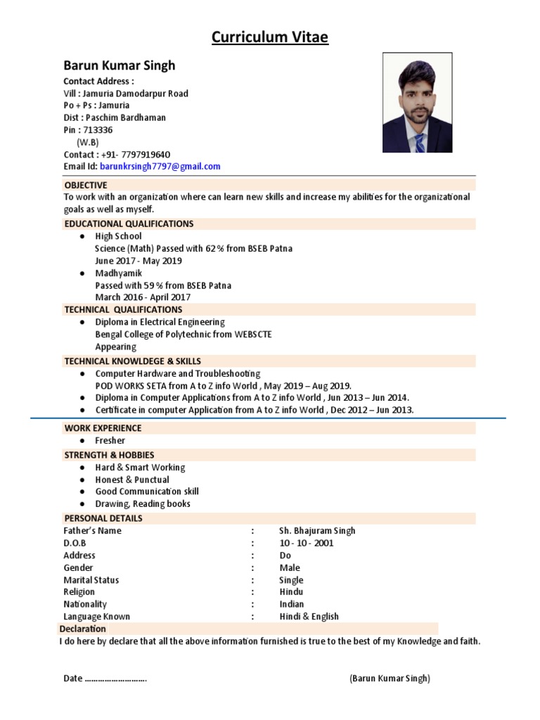 Barun Kumar Singh's Curriculum Vitae | PDF