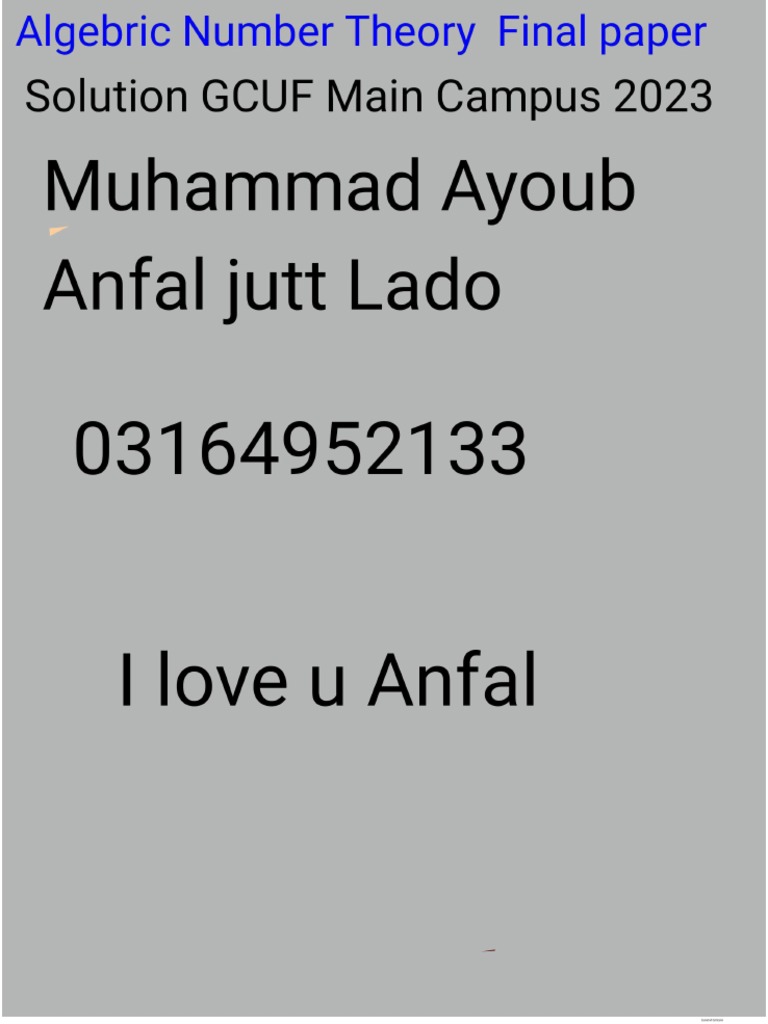 Final Paper GCUf Main Paper Solution 2023 Algebric Number Theory M.Ayoub | PDF