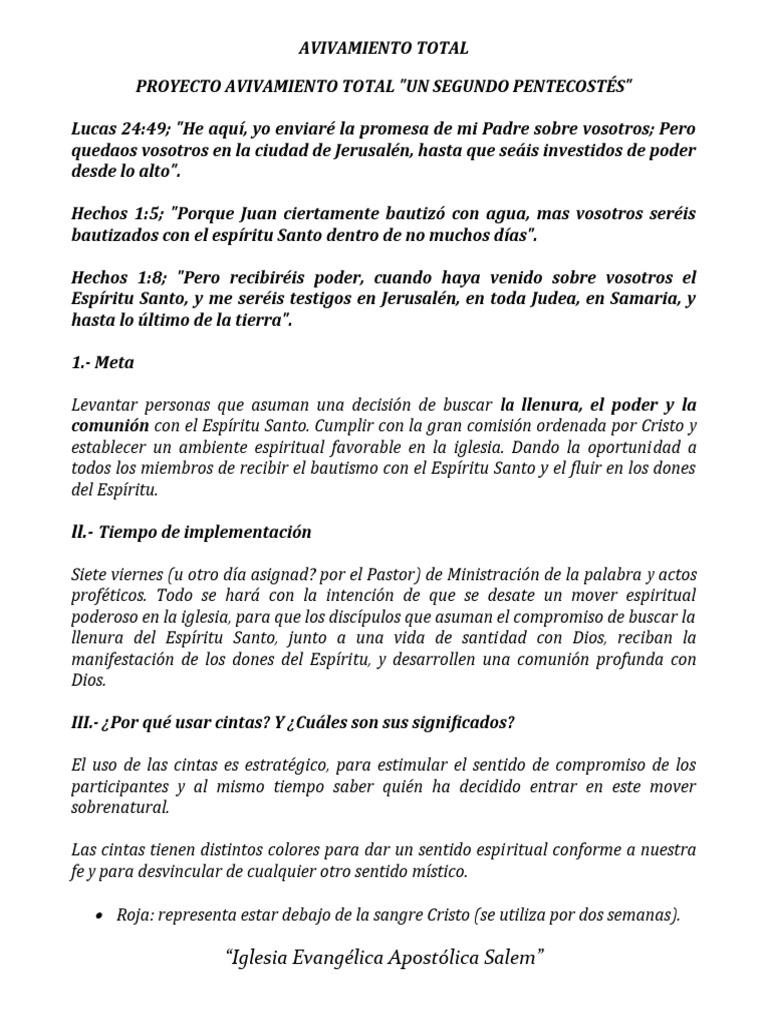 Proyecto Avivamiento Total Un Segundo Pentecostés | PDF | espíritu ...