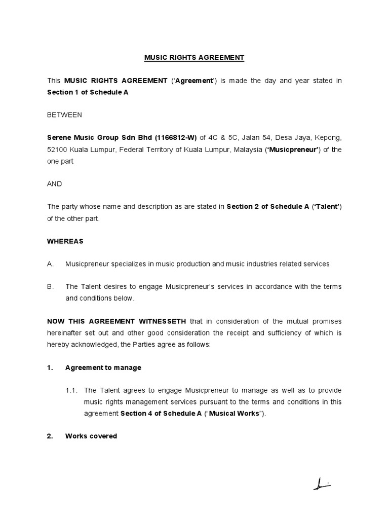 8. 1MAY2022_Hii Xiu Qi_MUSIC RIGHTS AGREEMENT.pdf | PDF | Royalty ...