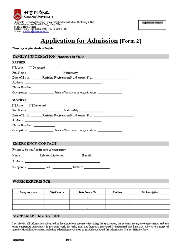 (Form 2) Application For Admission | PDF