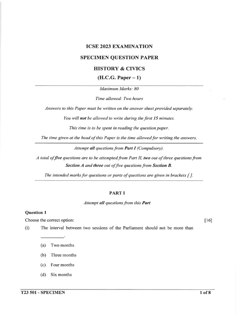 Icse 2023 Specimen HCG1 PDF | PDF Icse 2023 Specimen HCG1 PDF | PDF