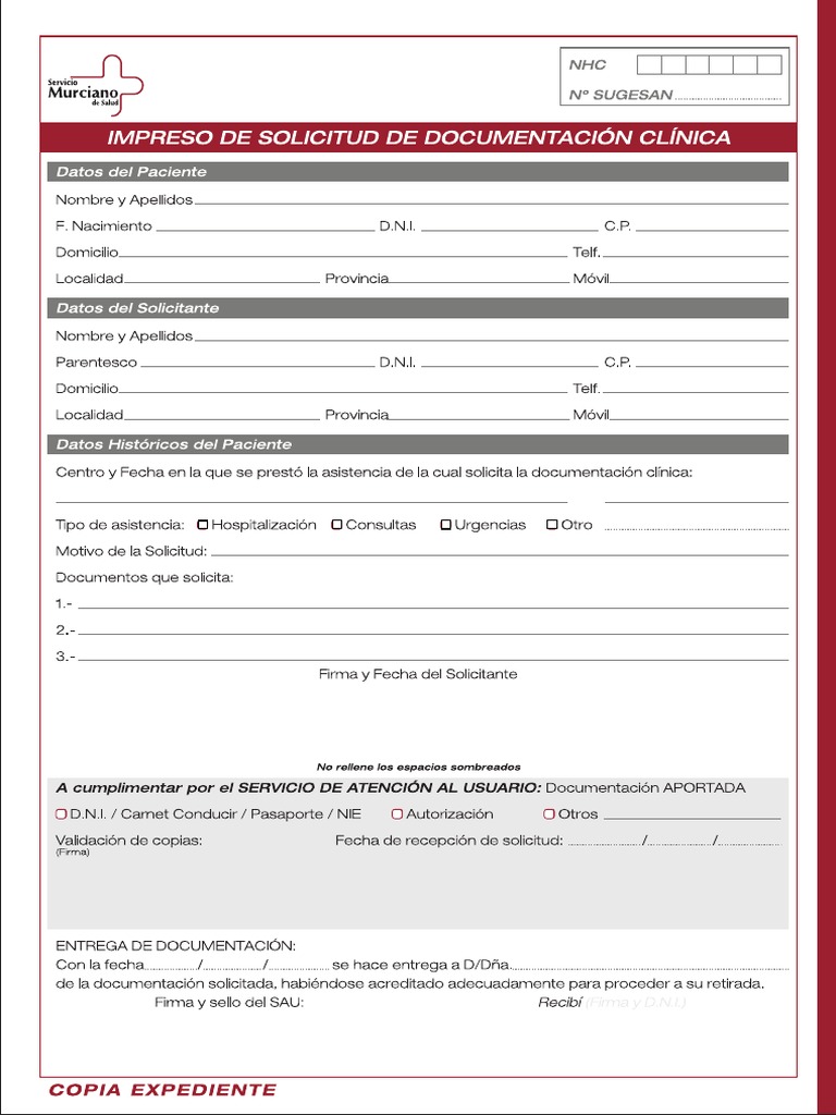 Solicitud Documentación Clínica PDF | PDF