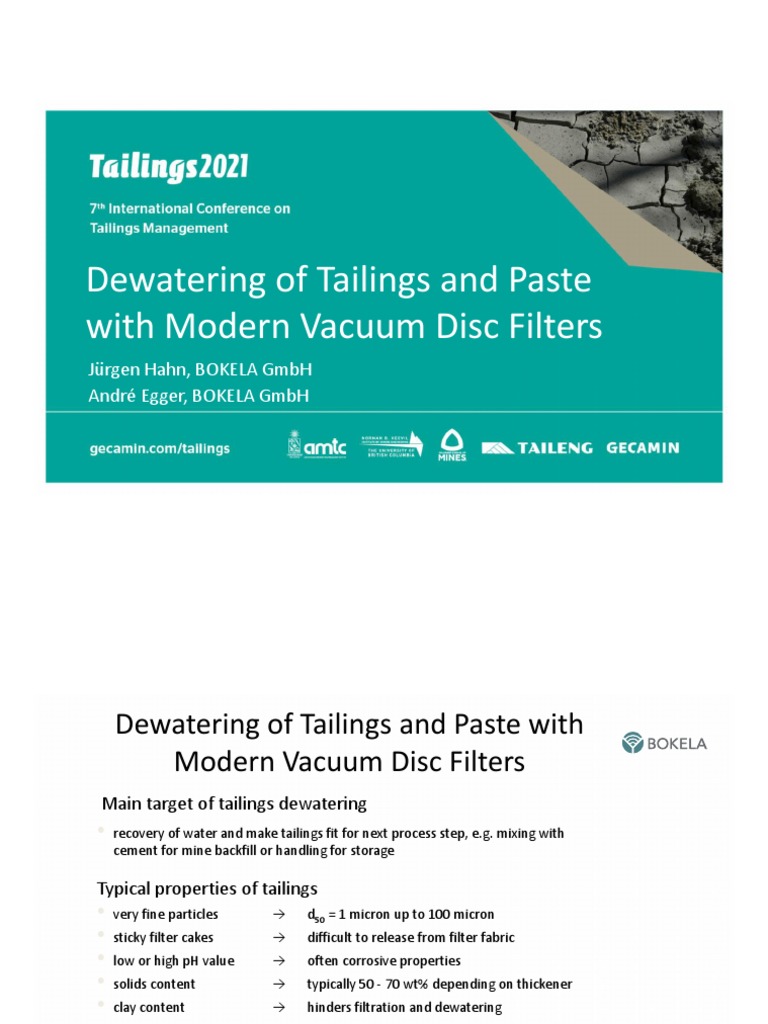 Tailings 2021 - Dewatering of Tailings and Paste Using Vacuum Filters ...
