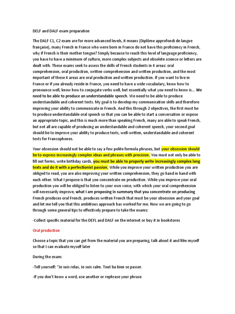 Delf And Dalf Exam Preparation Pdf Reading Comprehension French