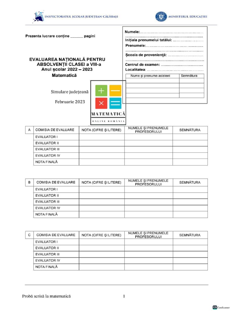 11 SIMULARE EN 2023 MATEMATICA WWW - Matematicaromania.ro CALARASI - Compressed PDF | PDF