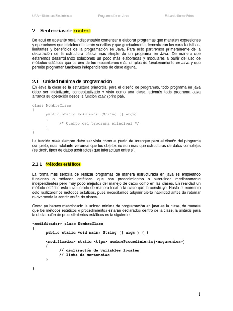 Sentencias Control | PDF | Java (lenguaje de programación) | Objeto (informática)