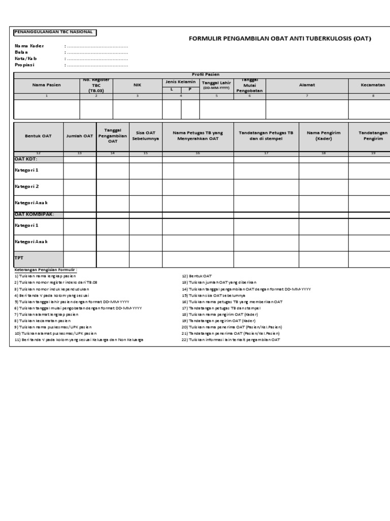 Formulir Pengambilan OAT TBC Nasional | PDF