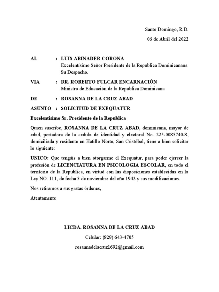 Solicitud de Exequatur | PDF