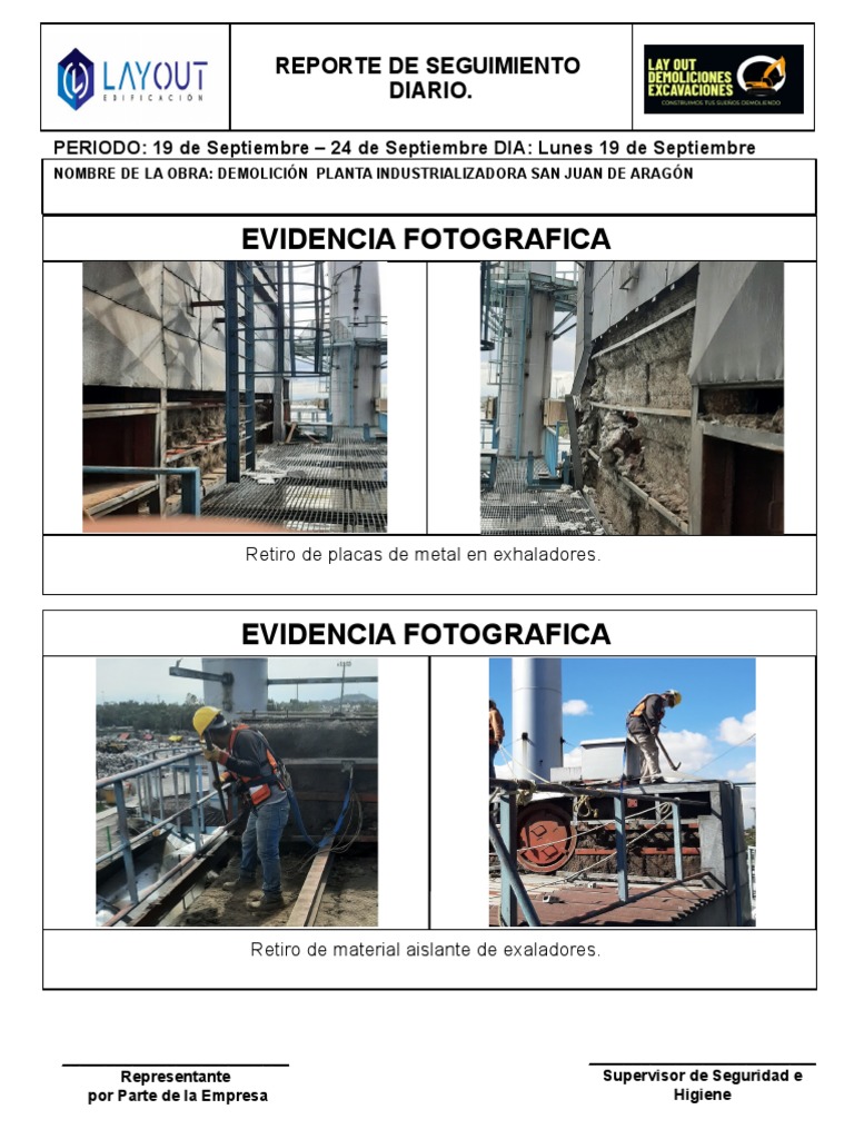 Reporte de Seguimiento DIARIO LAY OUT | PDF | Demolición
