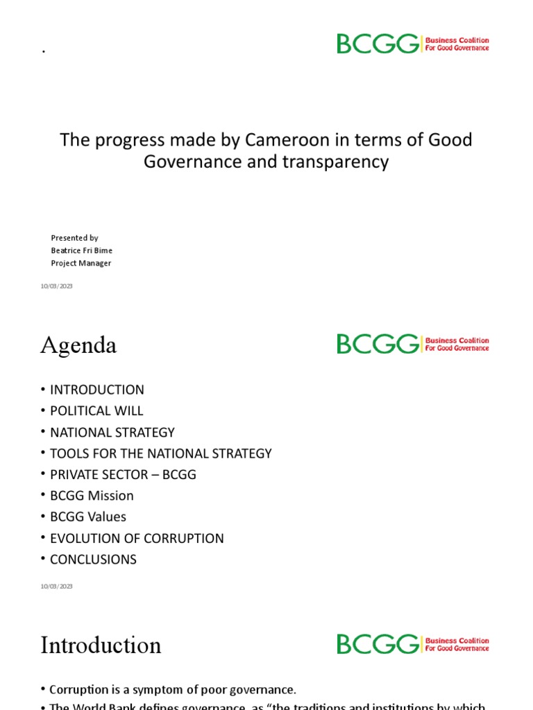BCGG - Progress Made by Cameroon in Terms of Good Governance and Transparency by BGCC | PDF ...