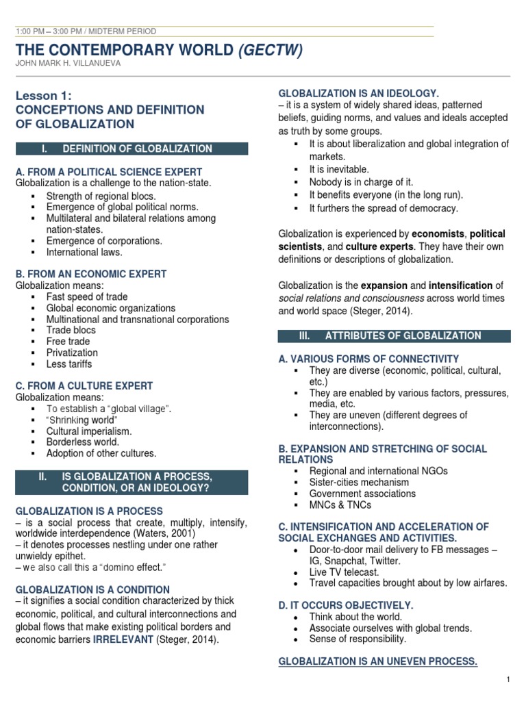 TCW - Midterm Lessons PDF | PDF | Globalization | Money