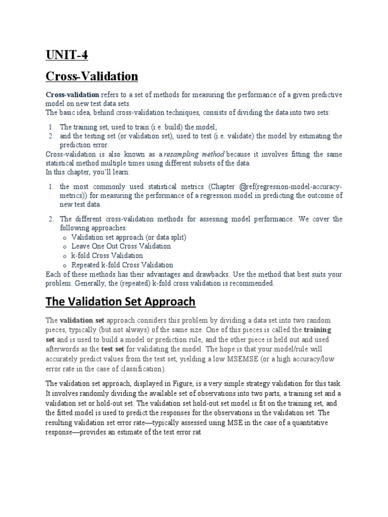 Data Analysis Unit 4 Notes Download Free Pdf Cross Validation